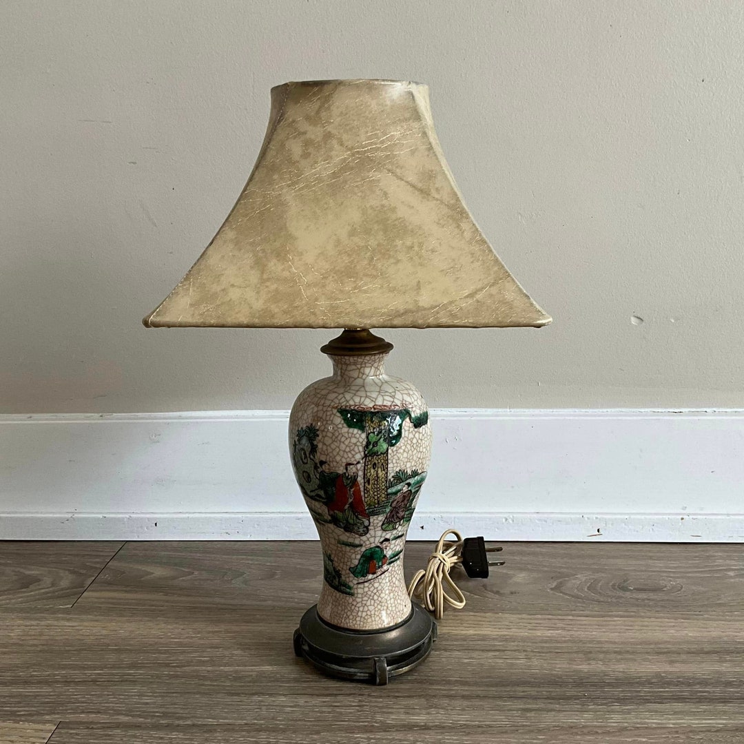 Antique Asian Table Lamp With Shade With Metal Base - Etsy