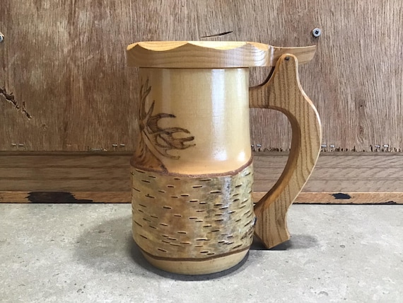 Vintage Wood Stein Mug With Lid Rustic Old With Moose Picture - Etsy