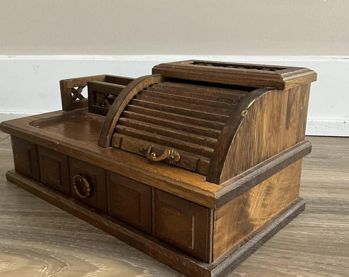 Vintage Men's Valet Roll Top Wood Desk Jewelry Box Organizer Storage - Etsy