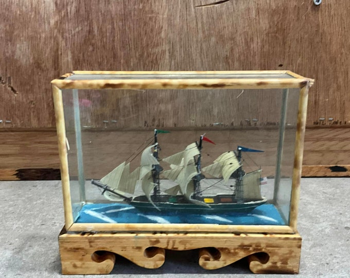 Vintage Old Sail Ship, Wooden Pedestal Display Box With Clear Case - Etsy