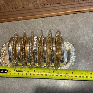 Set of 6 Vintage Stackable Metal Drinking Coasters and Holder With ...