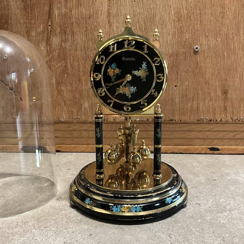Vintage KUNDO Dome Clock, Black Floral Decor, Made in Germany ...