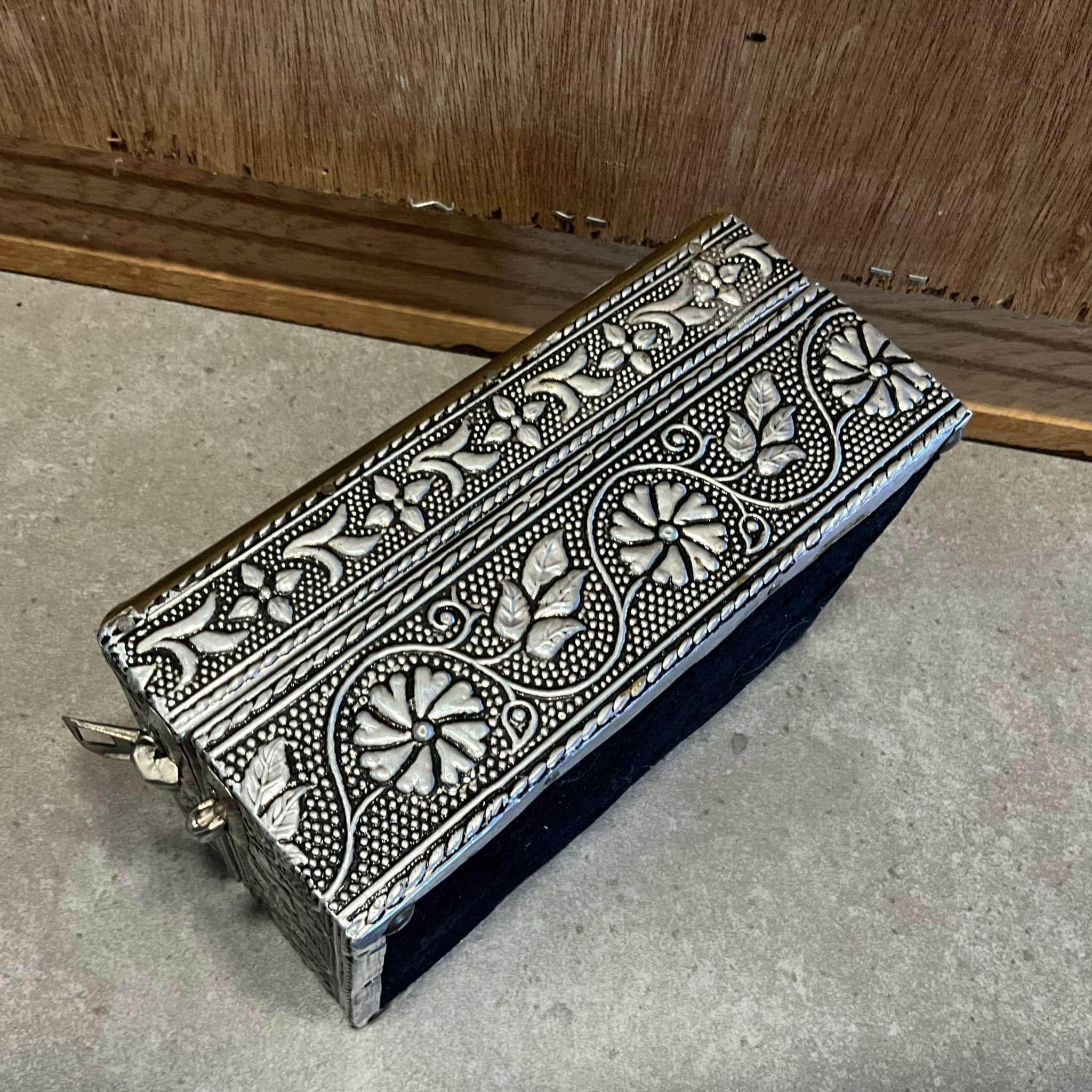 Vintage Handmade Hammered Metal Jewelry Box With Intricate Floral ...