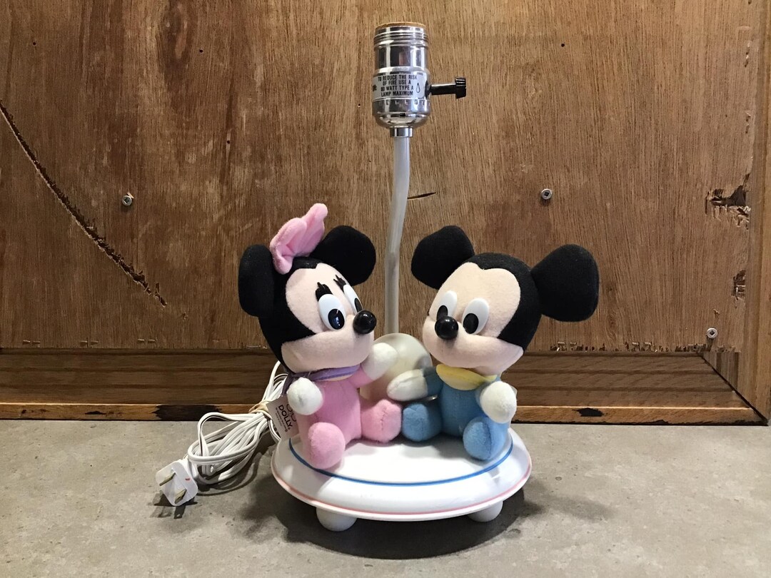 Vintage Dolly Toy Plush Baby Mickey & Minnie Mouse Nursery Lamp Blue ...
