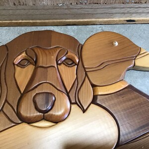 Vintage Labrador Dog and Duck, Wood Intarsia Wall Hanging Handcrafted ...
