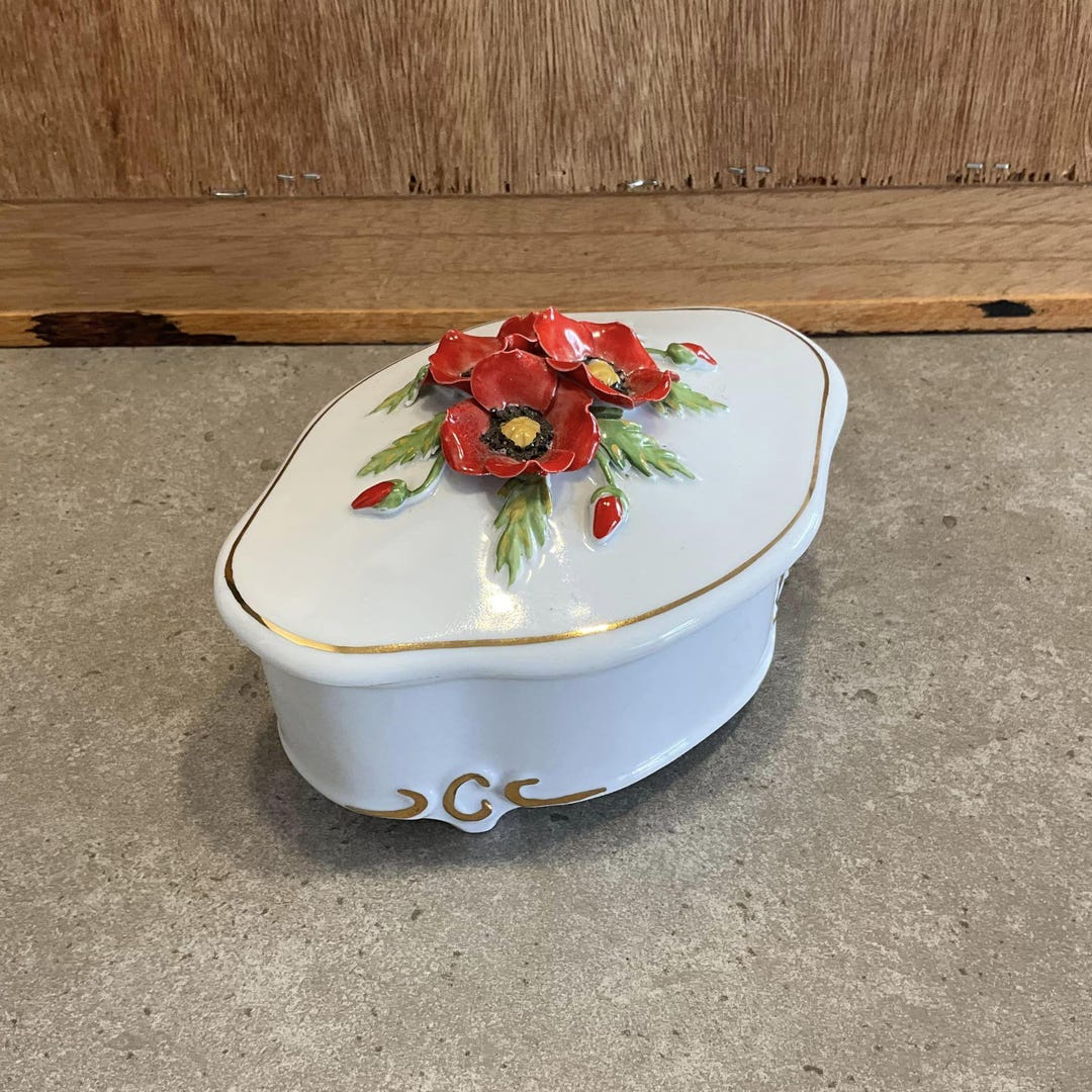 Vintage Poppy Flowers Trinket/keepsake/jewelry/ring Box With Lid - Etsy