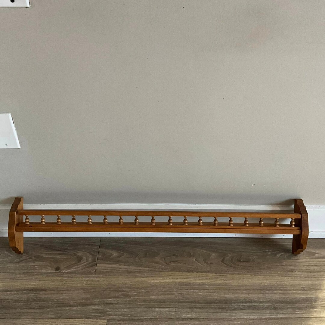 Vintage Wood Hanging Wall Shelf W/ Spindle Guard Rail & Plate Groove ...