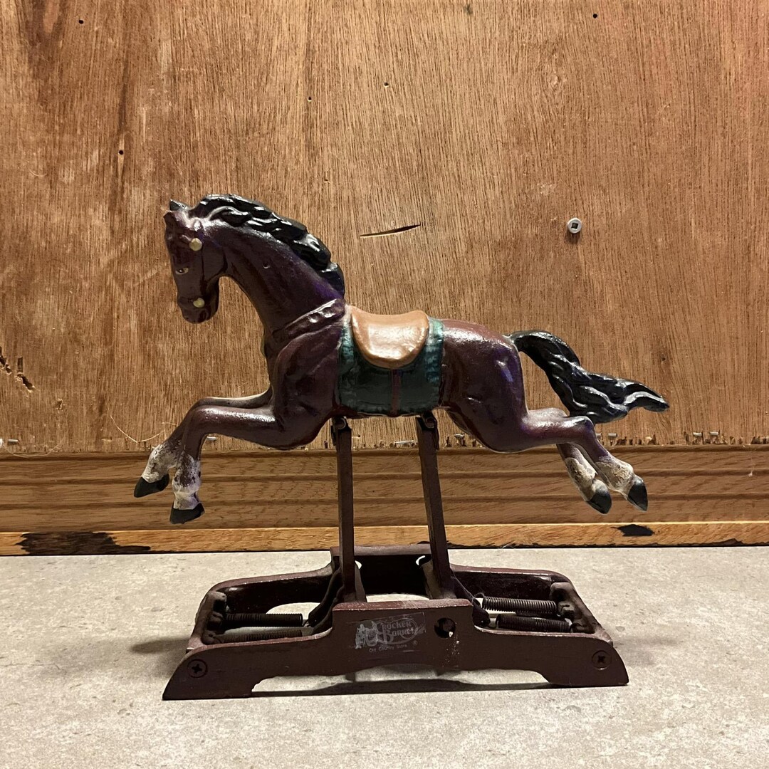 Vintage Cast Iron Spring Loaded Brown Rocking Horse , Small Metal Horse ...