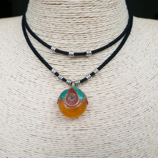 Double Layer Pendant Black Cord Necklace - Etsy