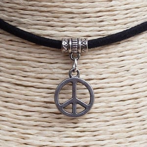 Peace Sign Choker Cord Choker Peace Sign Necklace Charm | Etsy