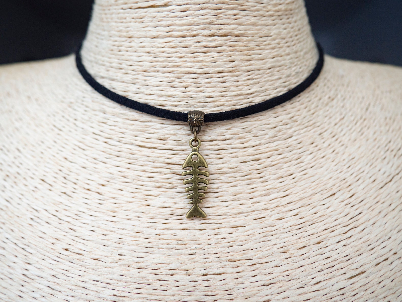 Fishbone Choker: Vegan Suede Necklace, Nautical Beach Charm - Etsy
