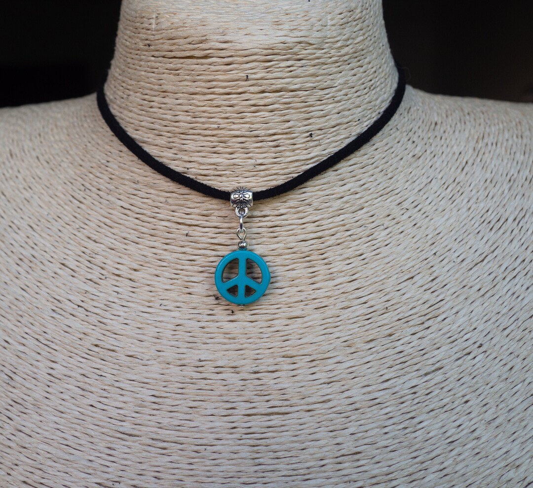 Peace Sign Choker Cord Choker Peace Sign Necklace Charm Necklace ...