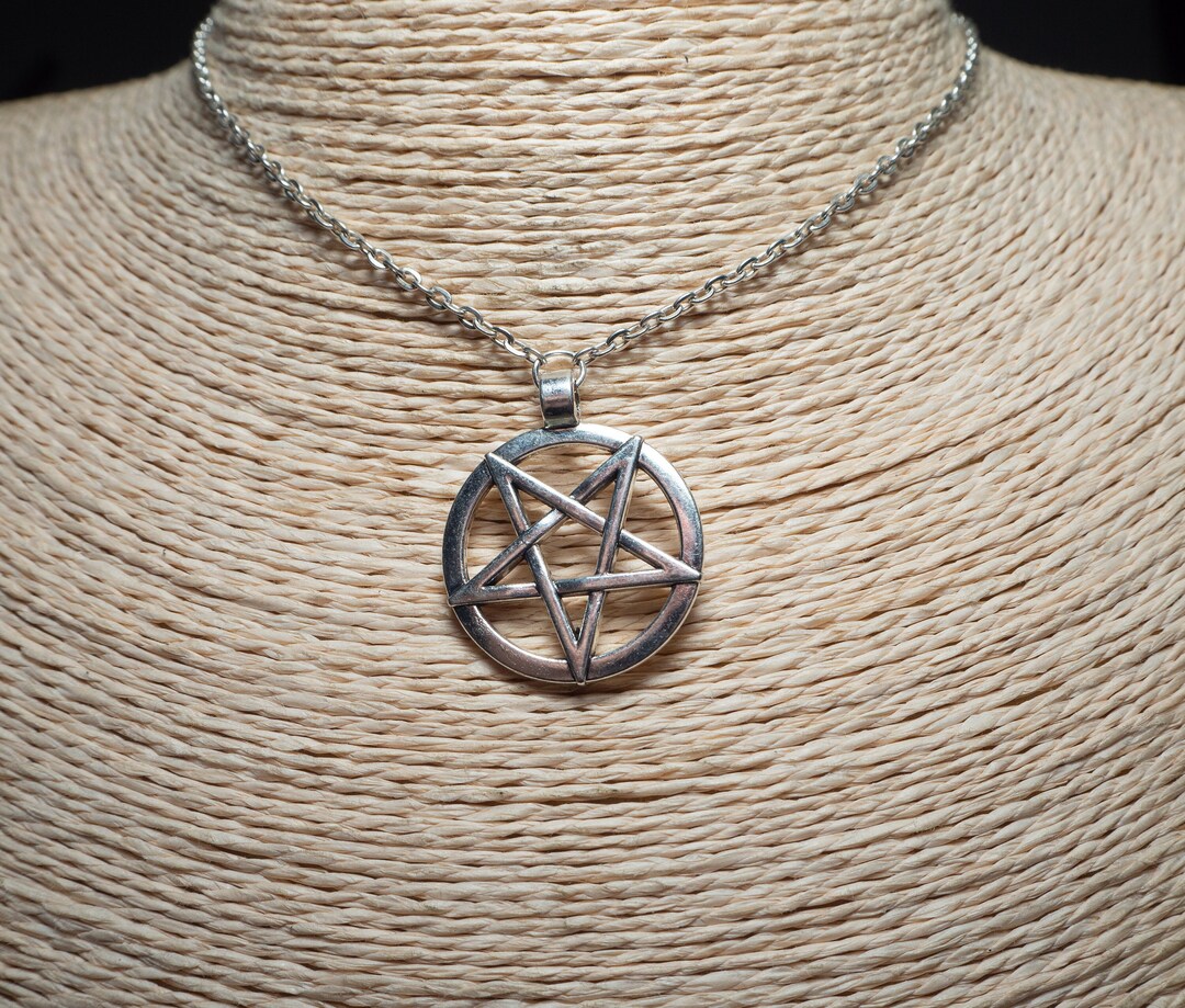 Inverted Pentagram Necklace Silver Chain Choker Pendant Necklace Wiccan ...