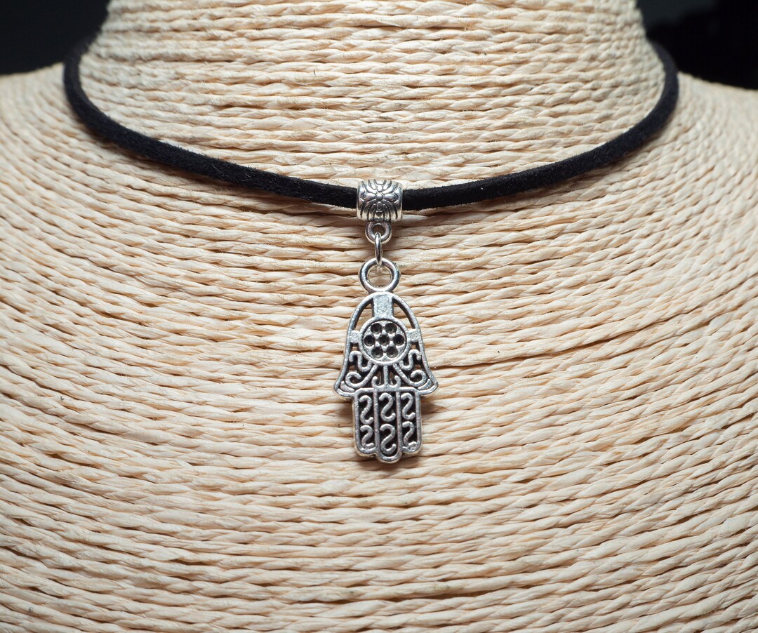 Hamsa Necklace Hamsa Hand Choker Cord Necklace Hand of Fatima ...