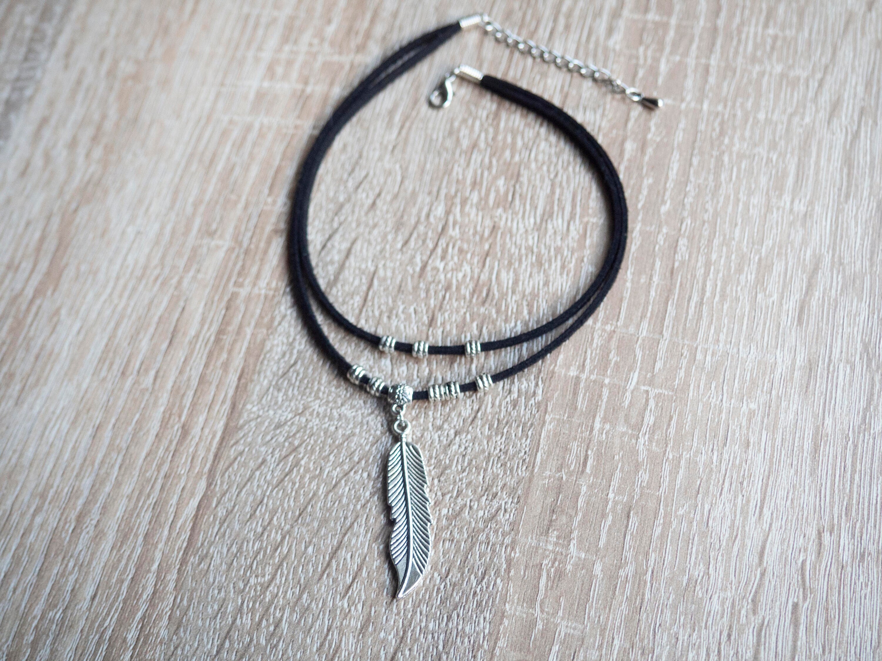 Feather Necklace Double Choker Feather Pendant Layered | Etsy