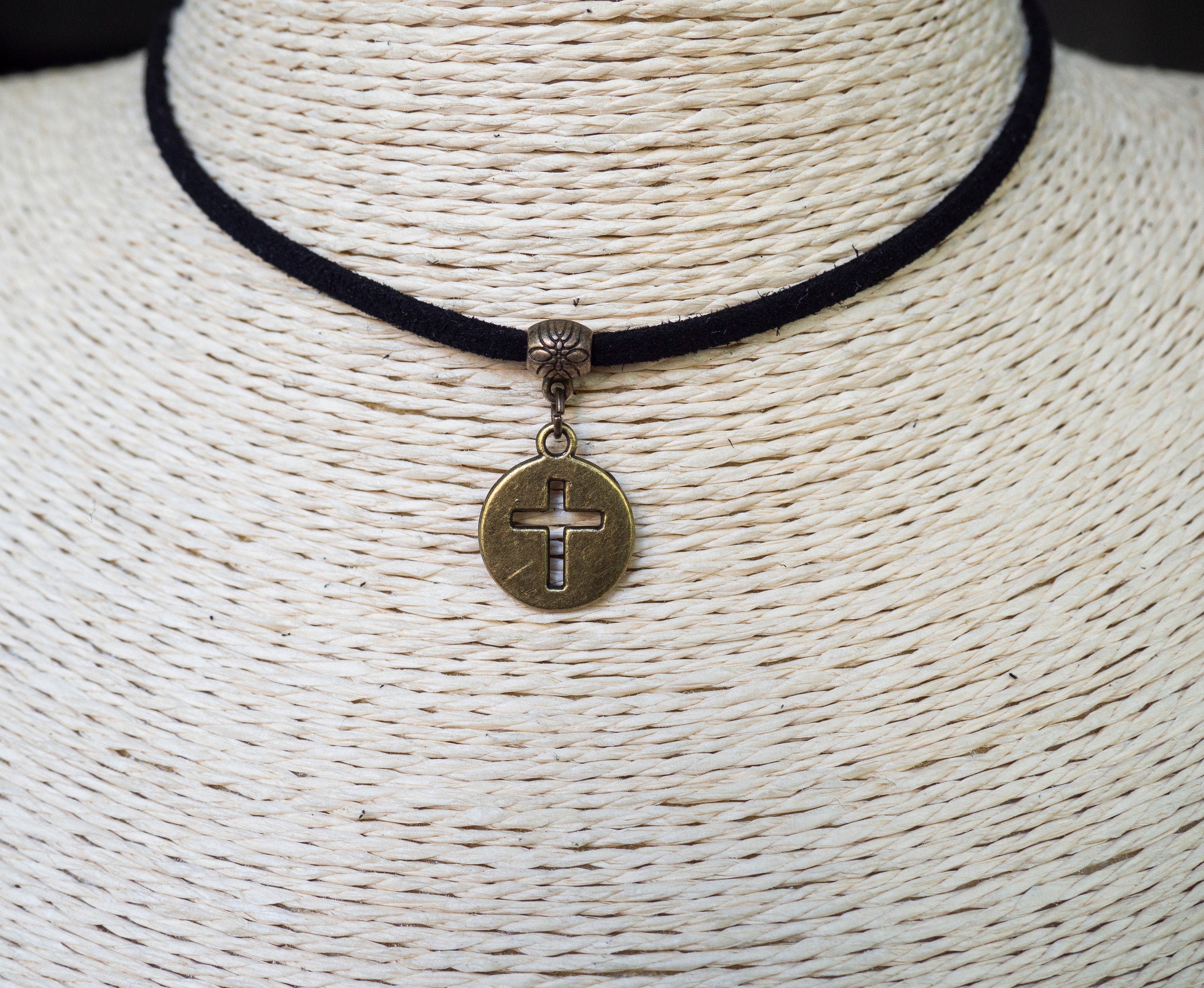 Cross Choker Cross Necklace Choker Charm Necklace Cord Choker - Etsy UK