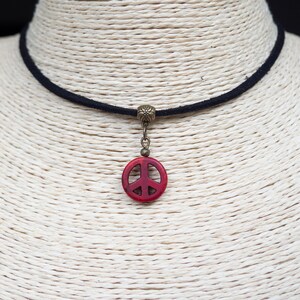 Peace Sign Necklace Cord Choker Peace Sign Choker Magnesite Pendant ...