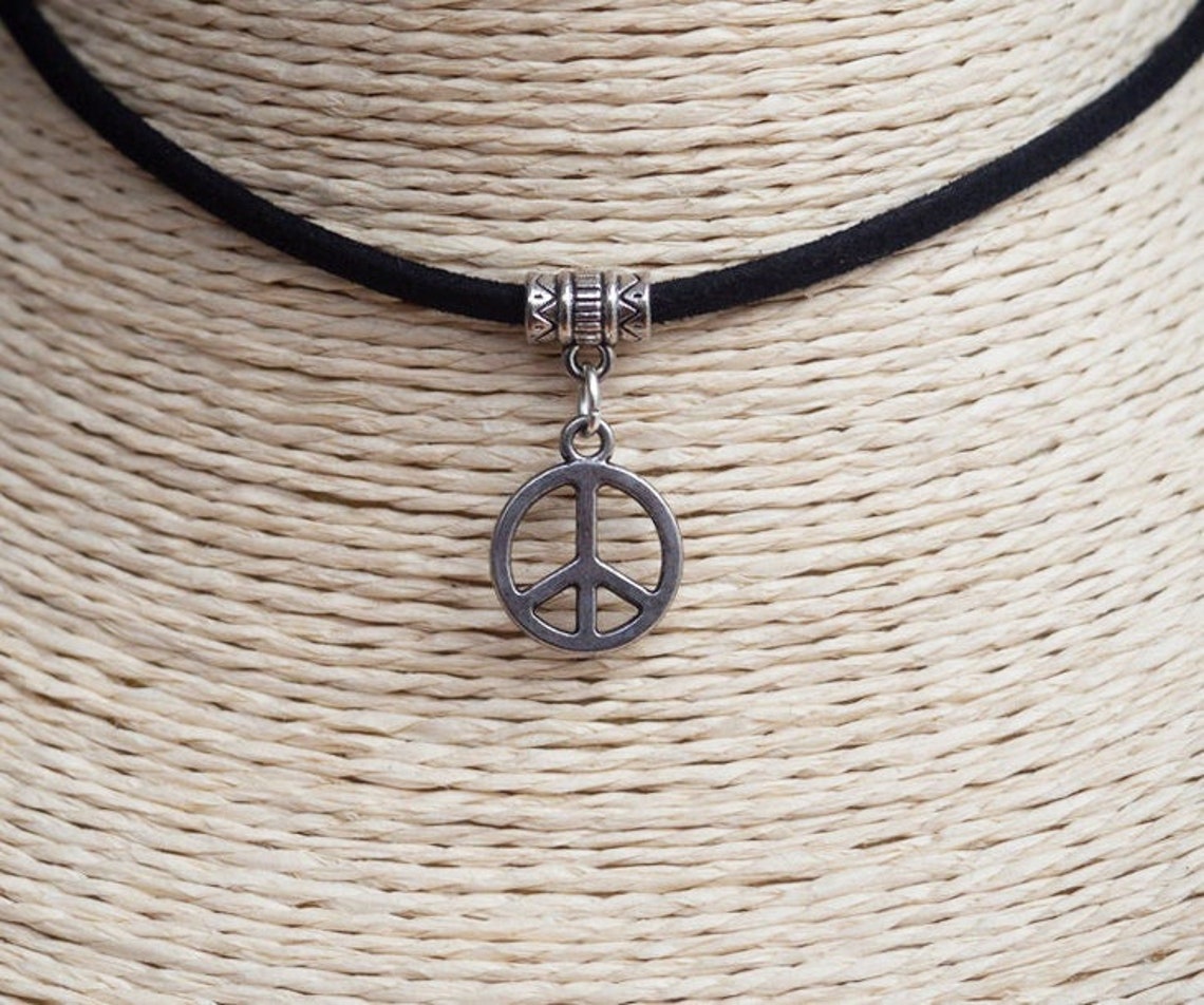 Peace Sign Choker Cord Choker Peace Sign Necklace Charm | Etsy