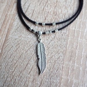 Feather Necklace Double Choker Feather Pendant Layered Necklace Vegan ...