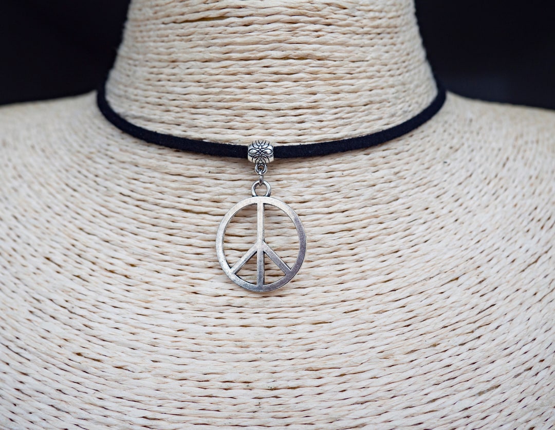 Peace Sign Choker Cord Choker Peace Sign Necklace Pendant Necklace Boho ...