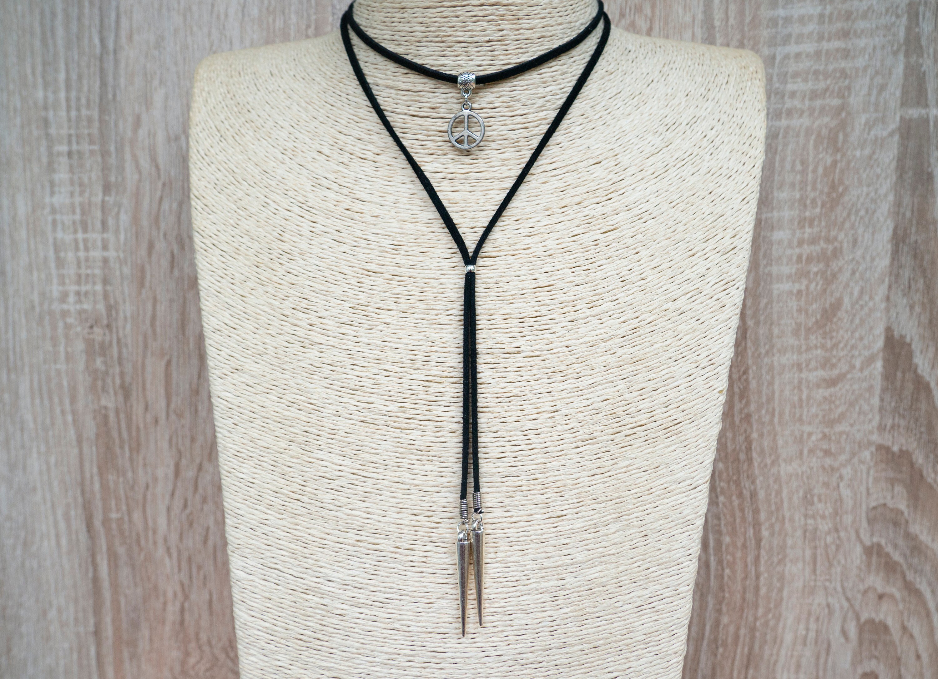 Black Suede Necklace Peace Sign Necklace Bolo Choker Lariat Y - Etsy