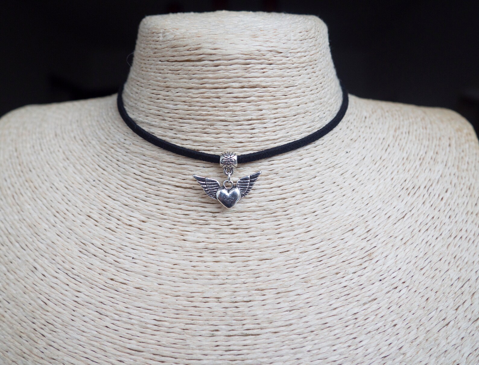 Heart With Wings Necklace Winged Heart Pendant Cord Choker - Etsy