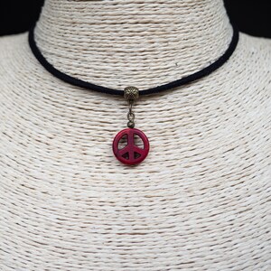 Peace Sign Necklace Cord Choker Peace Sign Choker Magnesite Pendant ...