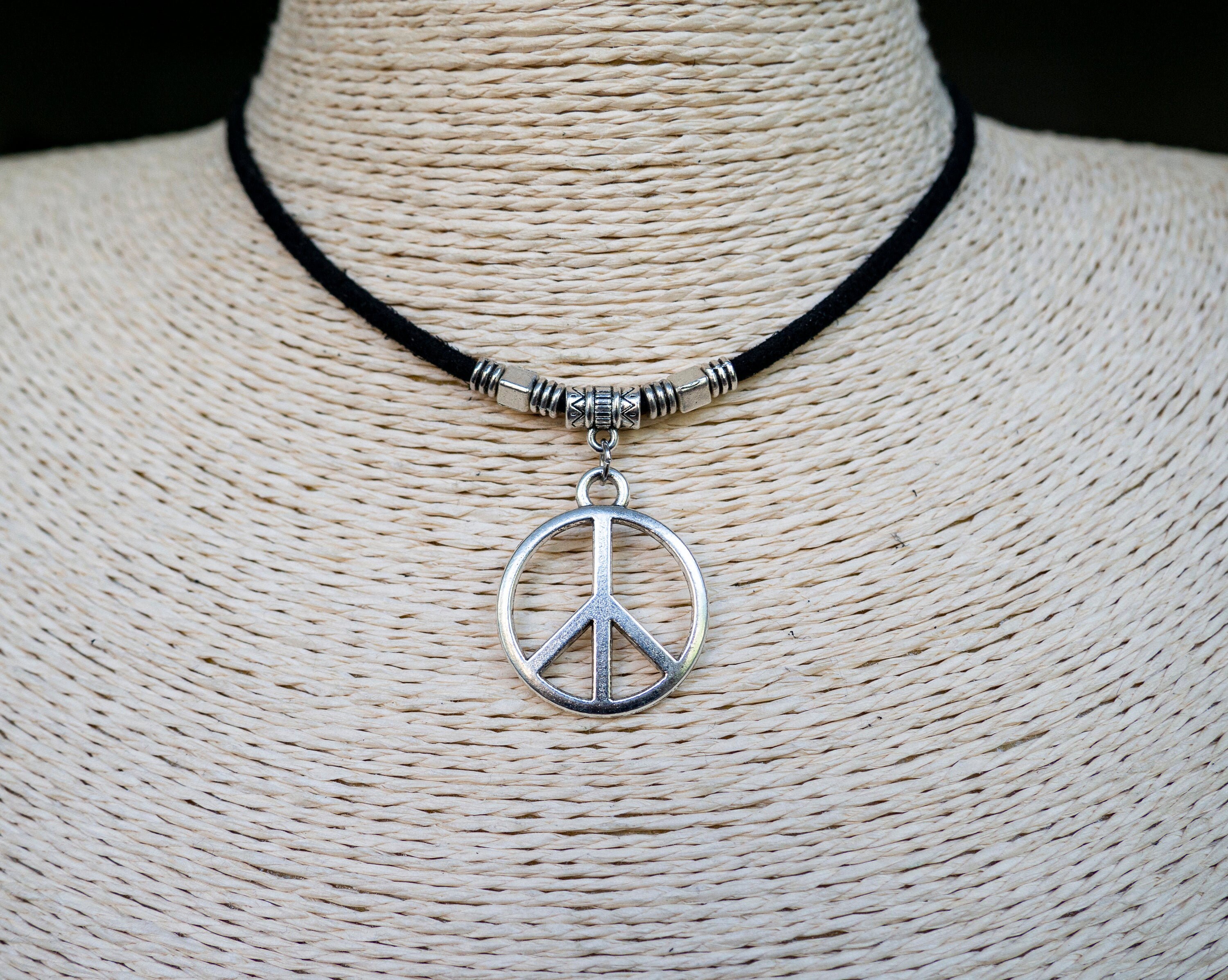Peace Sign Necklace Cord Choker Silver Pendant Necklace Everyday Choker Hippie Necklace Unisex Jewelry Christmas Gift Etsy