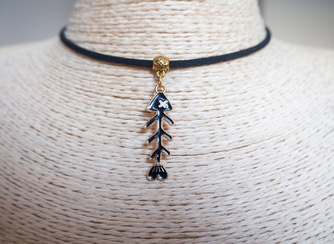 Fish Bone Necklace Fishbone Choker Beach Choker Nautical Enameled ...