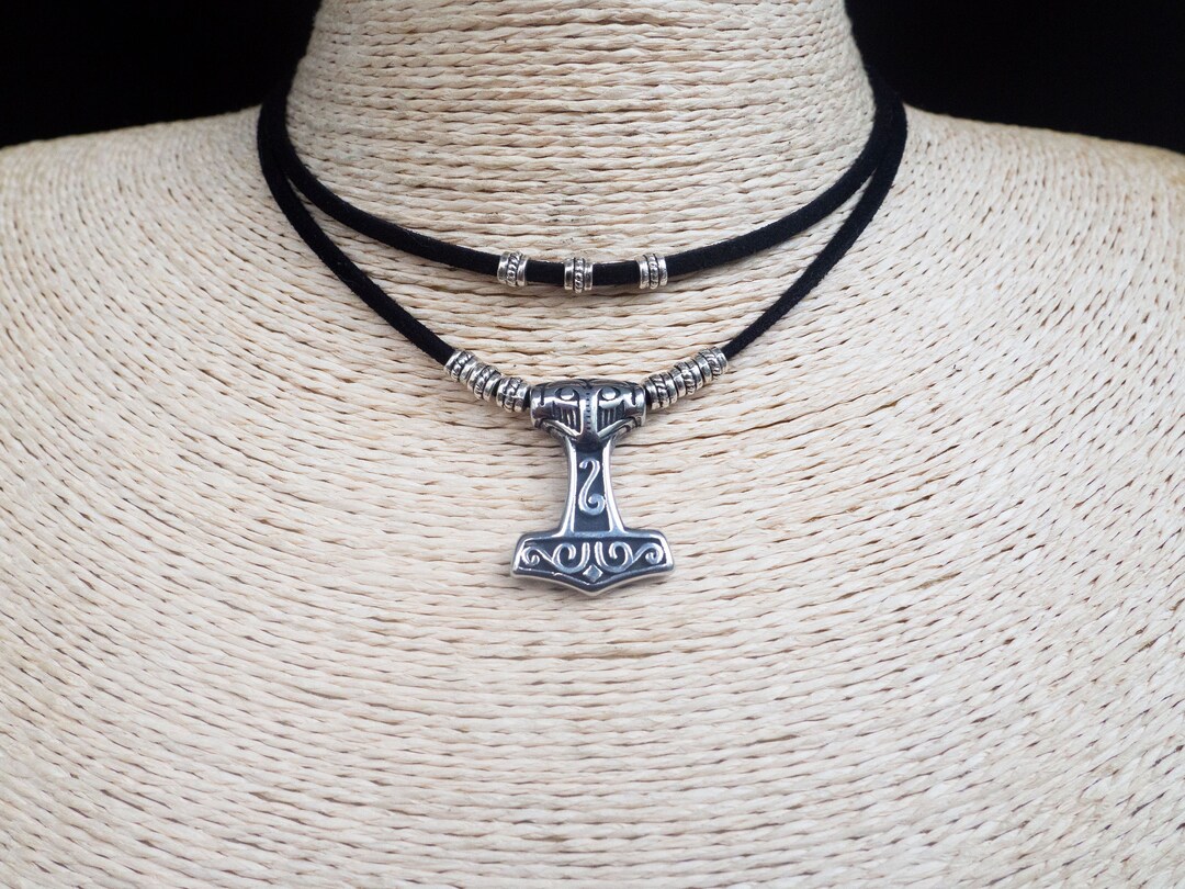 Thor Hammer Necklace Double Choker Viking Pendant Layered Necklace ...