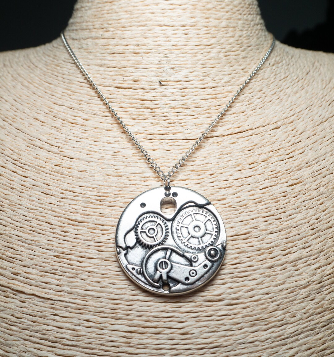 Clock Mechanism Necklace Silver Chain Choker Pendant Necklace Steampunk ...