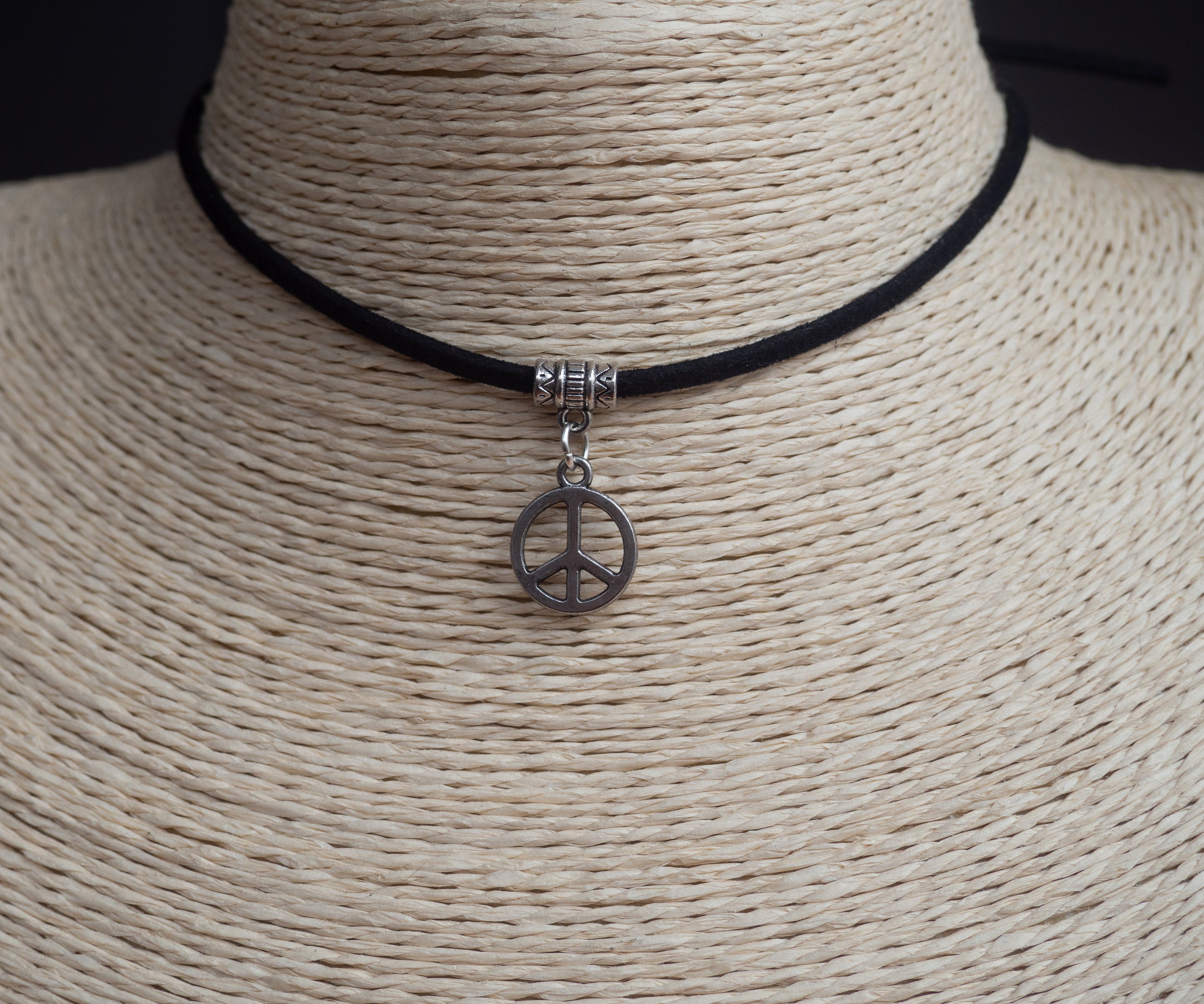 Peace Sign Choker Cord Choker Peace Sign Necklace Charm | Etsy
