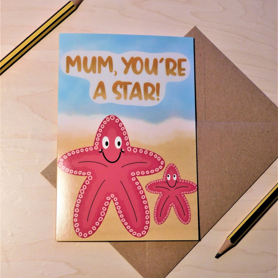 20 Starfish Birthday Card Beach Scene Art From Kid to Mum - Etsy