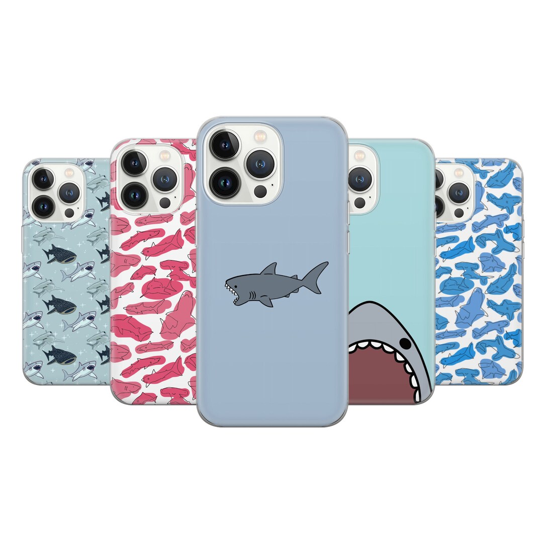 Cute Shark Pattern Aesthetic Phone Case for iPhone 16, 15, 14, 13, 12 ...