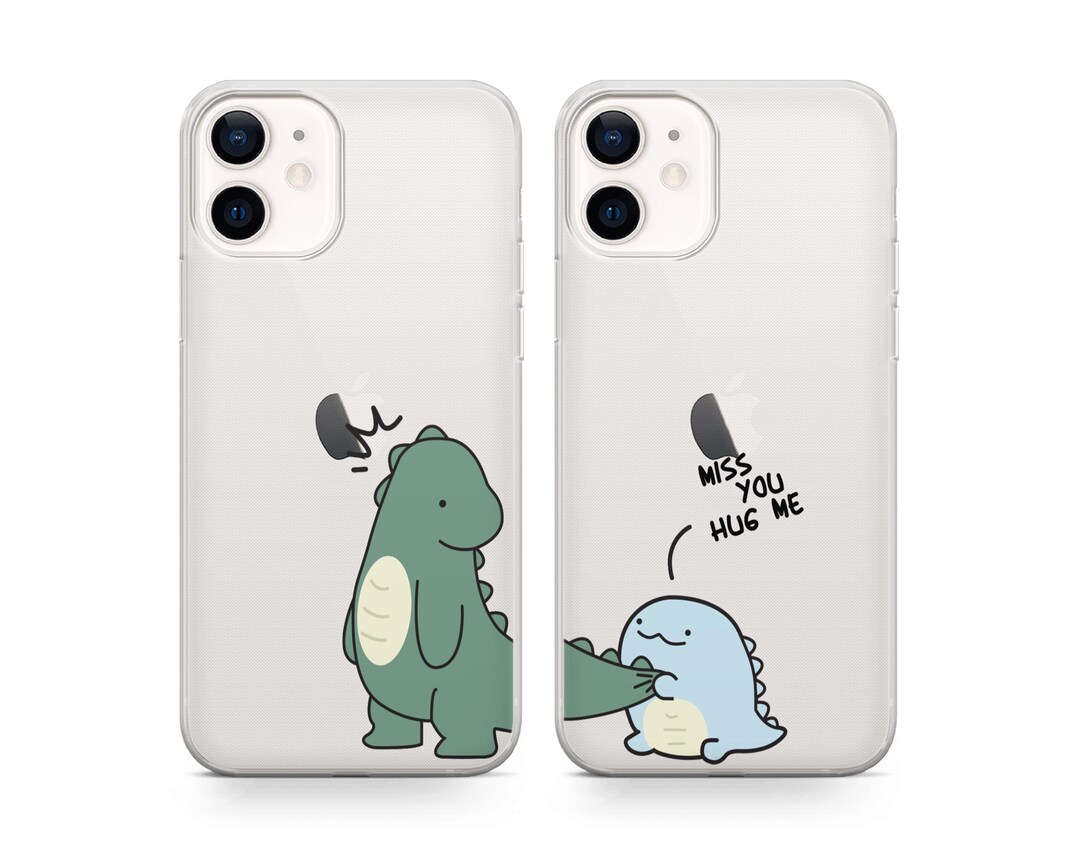 Cute Dinosaur Couple Matching Phone Cases iPhone 16 15, 14, 13, 12 Pro ...