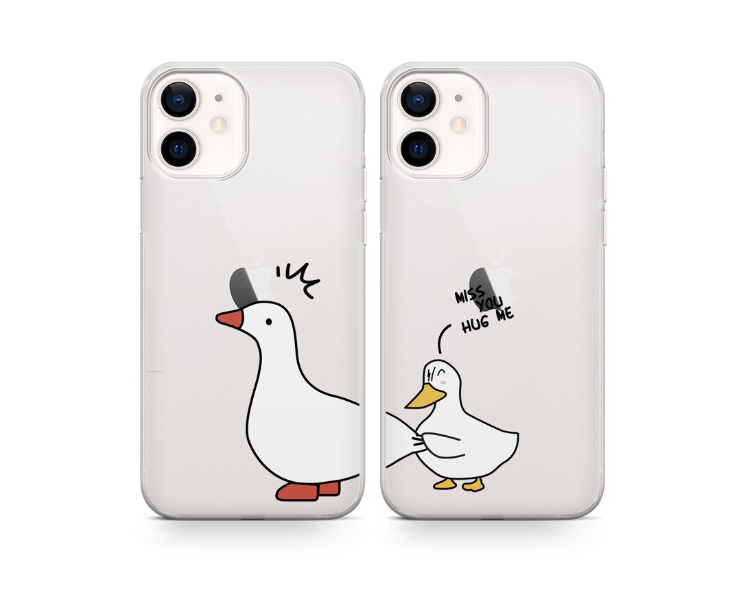 Cute Cartoon Duck Couples Matching Phone Cases iPhone 16 15, 14, 13, 12 ...