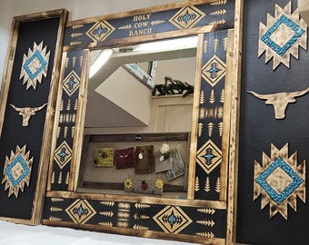 Custom Aztec Boho Mirror Laser Engraved Home Deco for Living Room ...