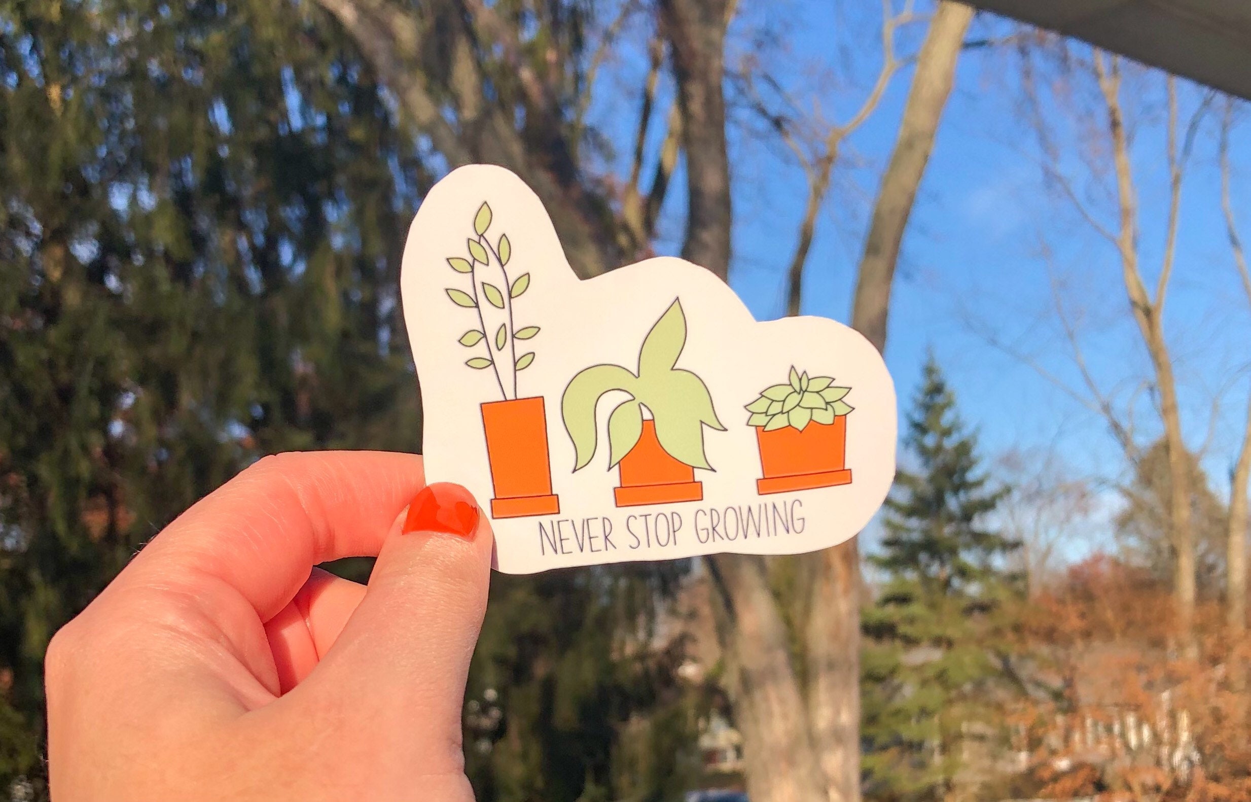 Never Stop Growing Sticker/ Plant Sticker/ Inspirational Plant Sticker ...