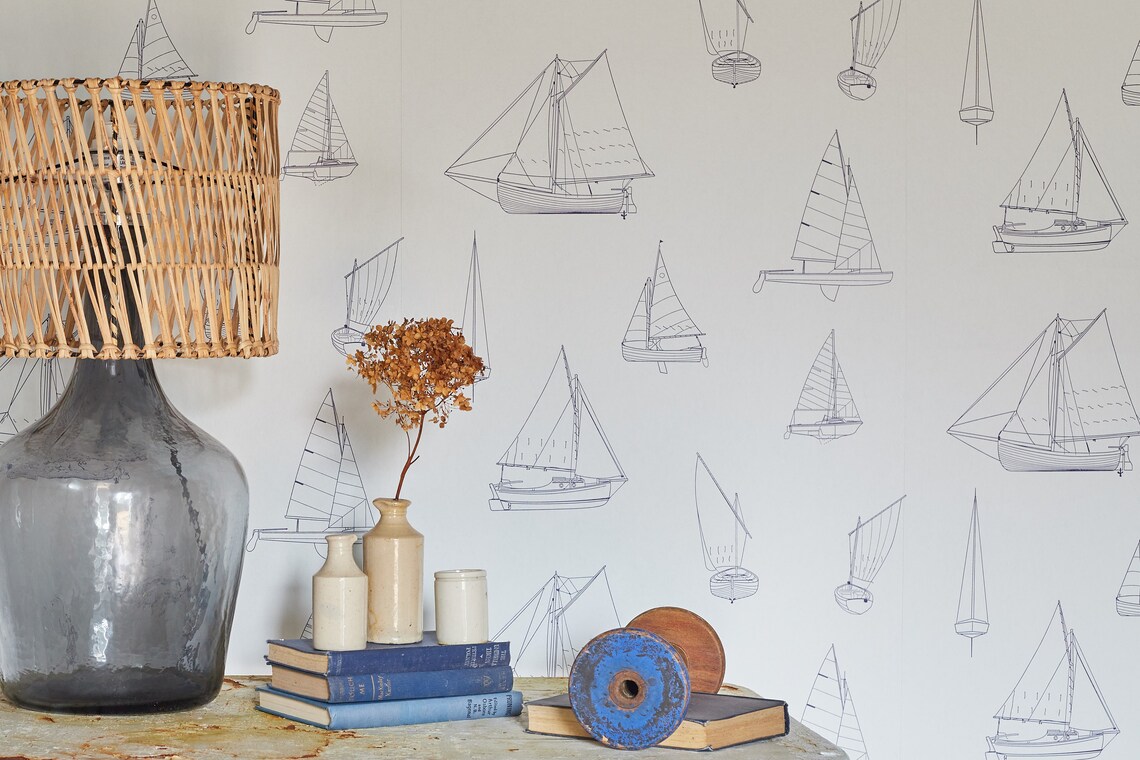 Sailboat Coastal Nautical Wallpaper Printed With Non-toxic - Etsy
