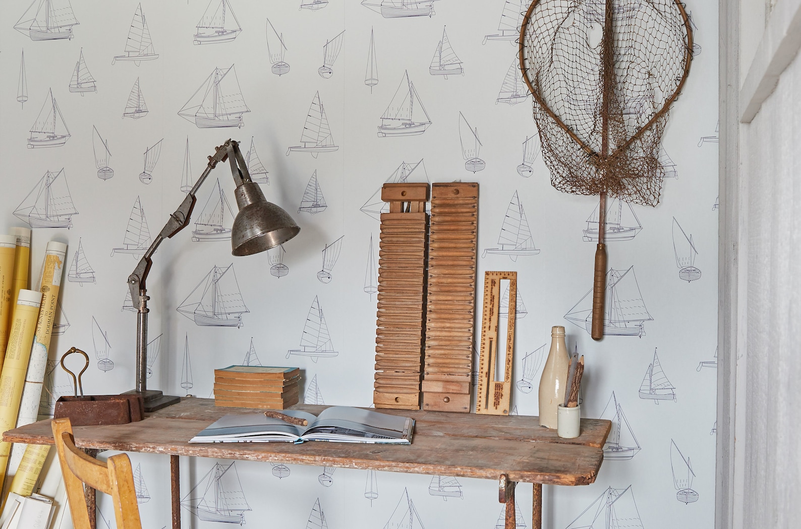 Sailboat coastal nautical wallpaper printed with non-toxic | Etsy