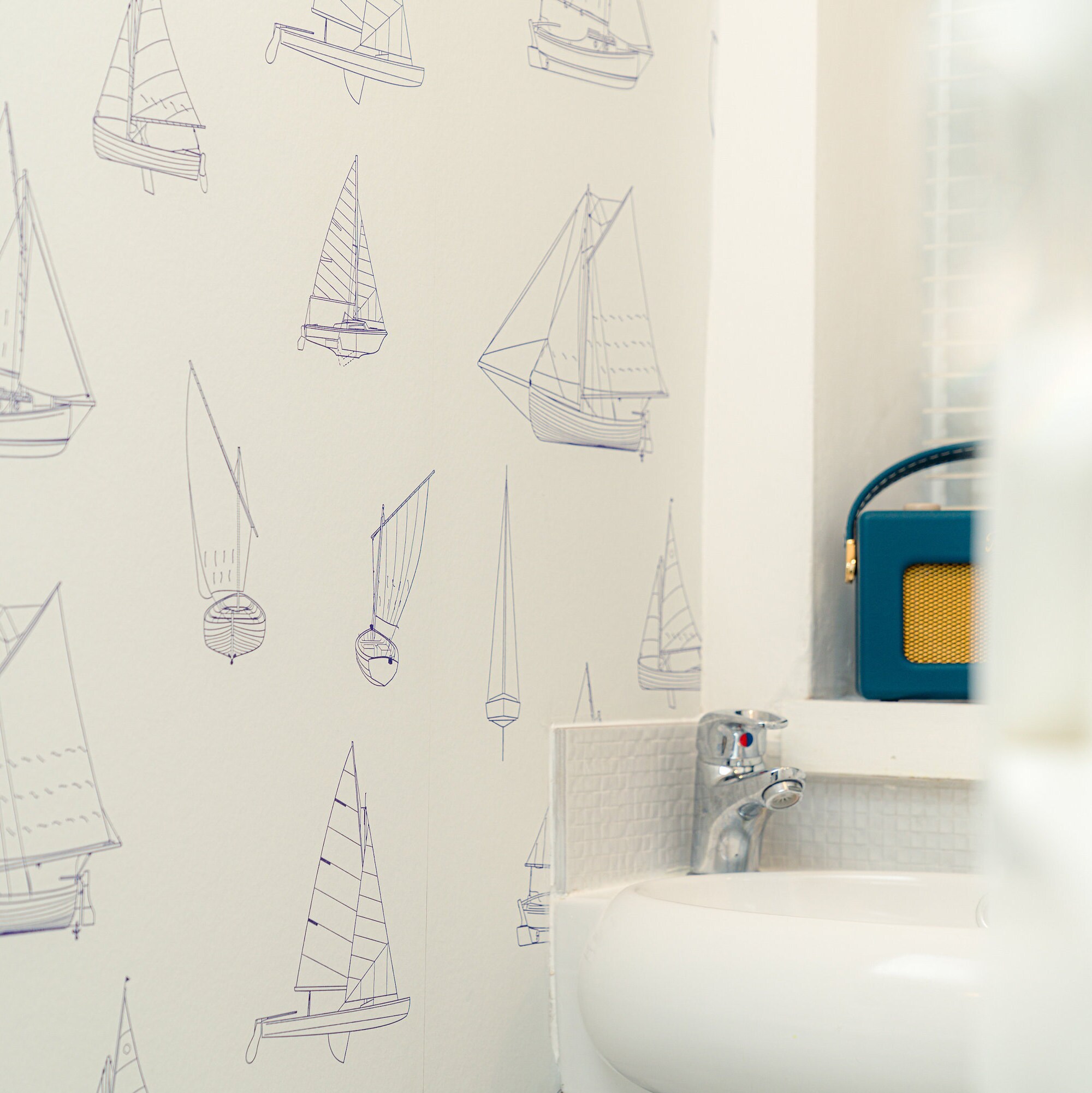 Sailboat Coastal Nautical Wallpaper Printed With Non-toxic Water-based ...