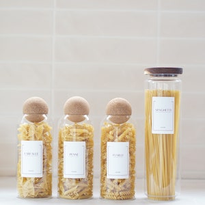 Glass Pasta Jar Set, Dry Goods Storage, Cork Ball Jars, Tall Spaghetti ...
