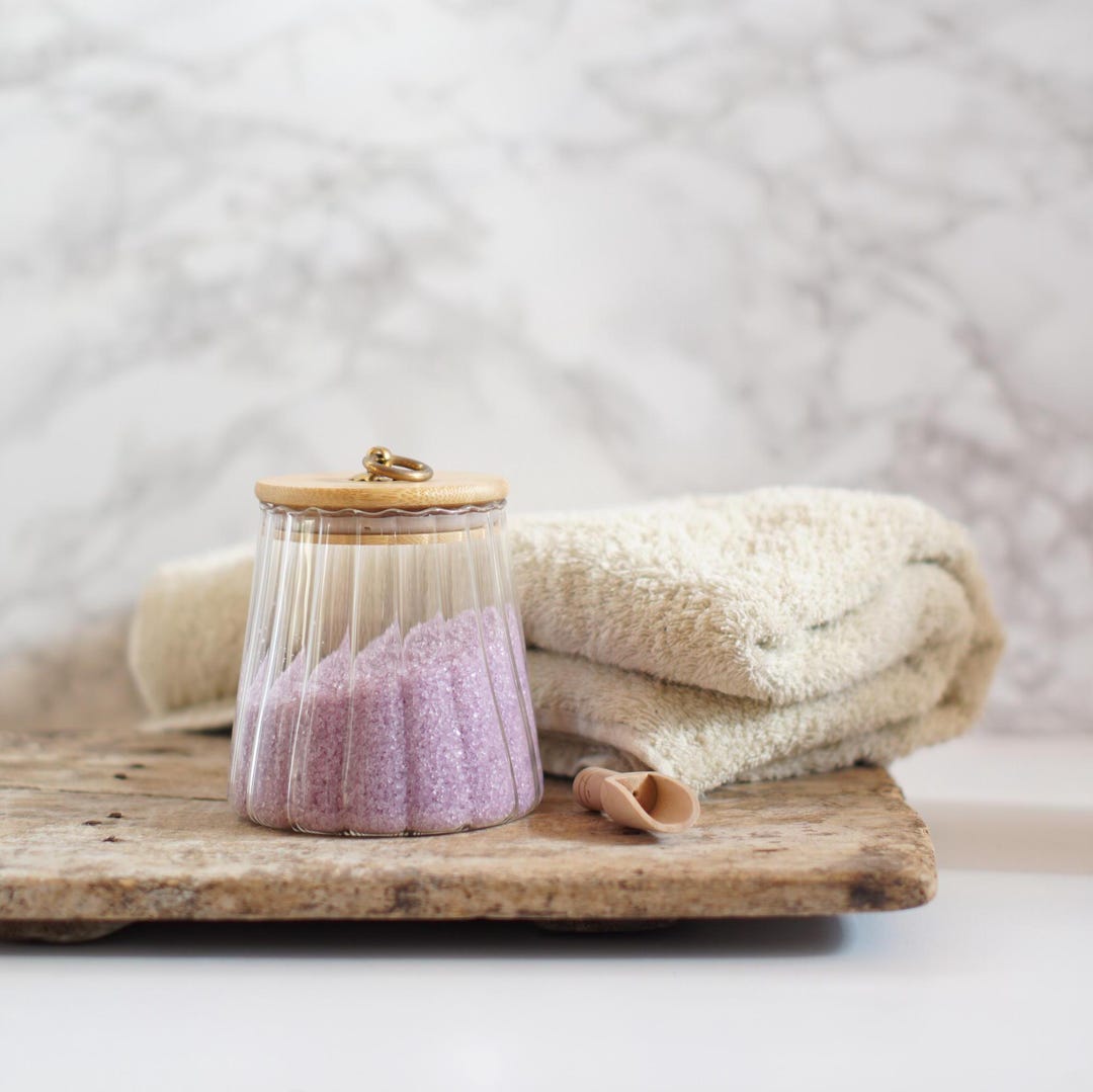 Customisable Glass Bath Salts Jar and Wooden Scoop 750ml, Luxury Spa ...