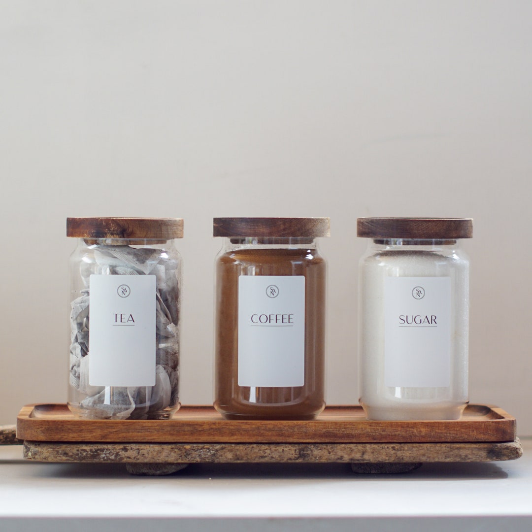 Tea Coffee Sugar Glass Jars With Acacia Lids, 800ml Kitchen Storage Set ...