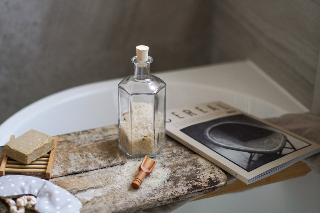 Glass Bubble Bath Refill Bottle With Cork Lid | Bath Salt Bottle ...