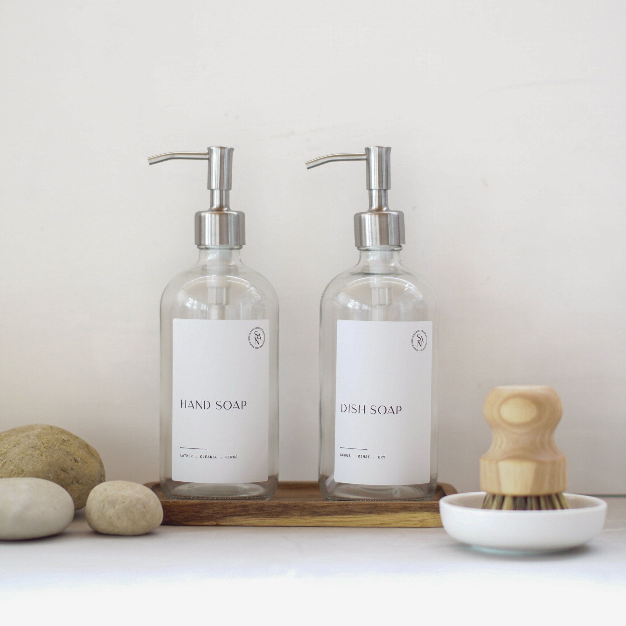 Glass Hand Soap Dish Soap Dispenser Set With Brush and Wooden Tray Kitchen Sink Cleaning Bundle Set Housewarming Gift Handwash Refill Etsy Ireland