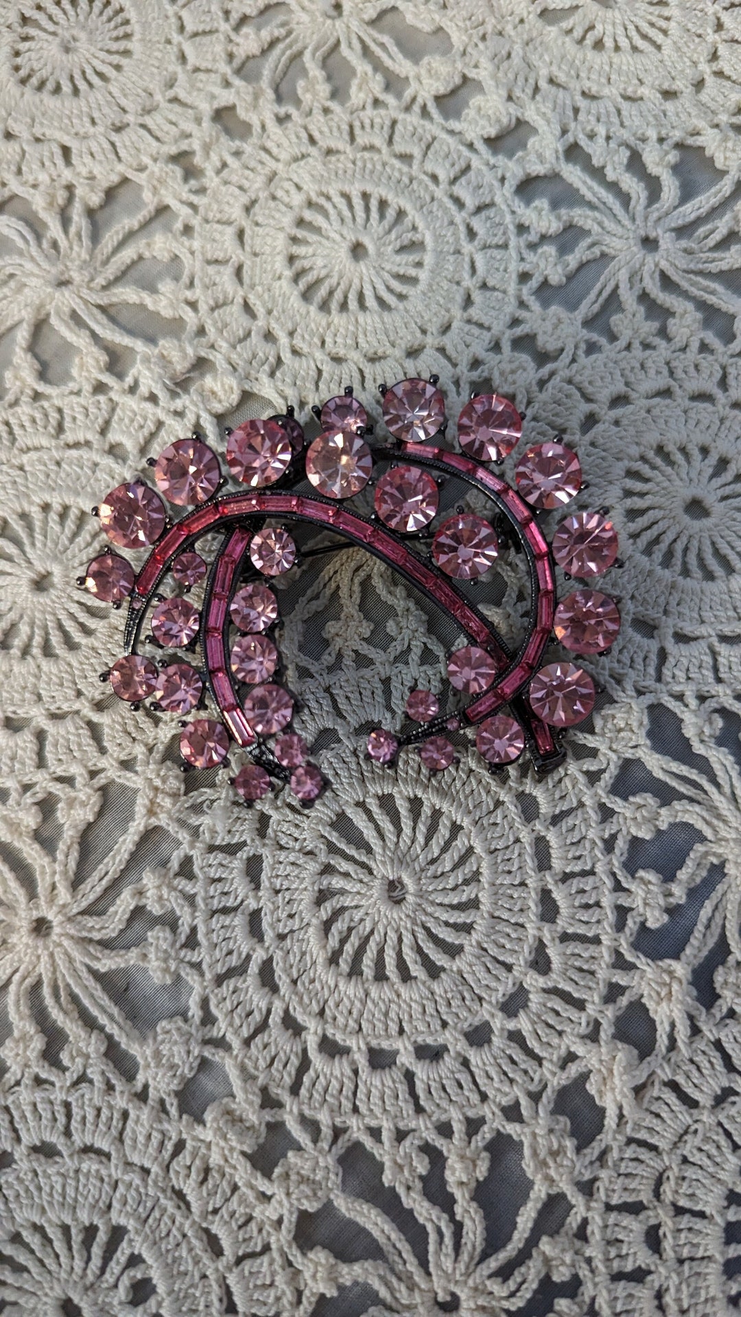 Vintage Large Pink Rhinestone Brooch - Etsy