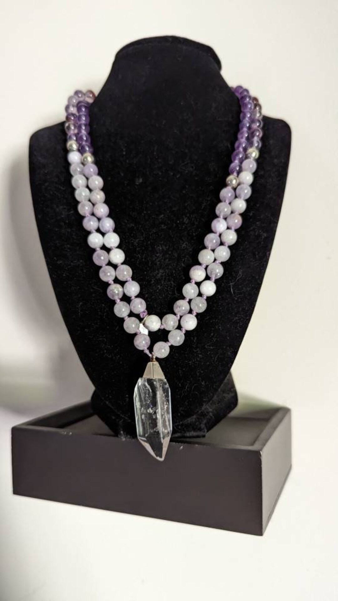 Variegated Amethyst & Clear Quartz Pendant Chakra Mala Necklace - Etsy