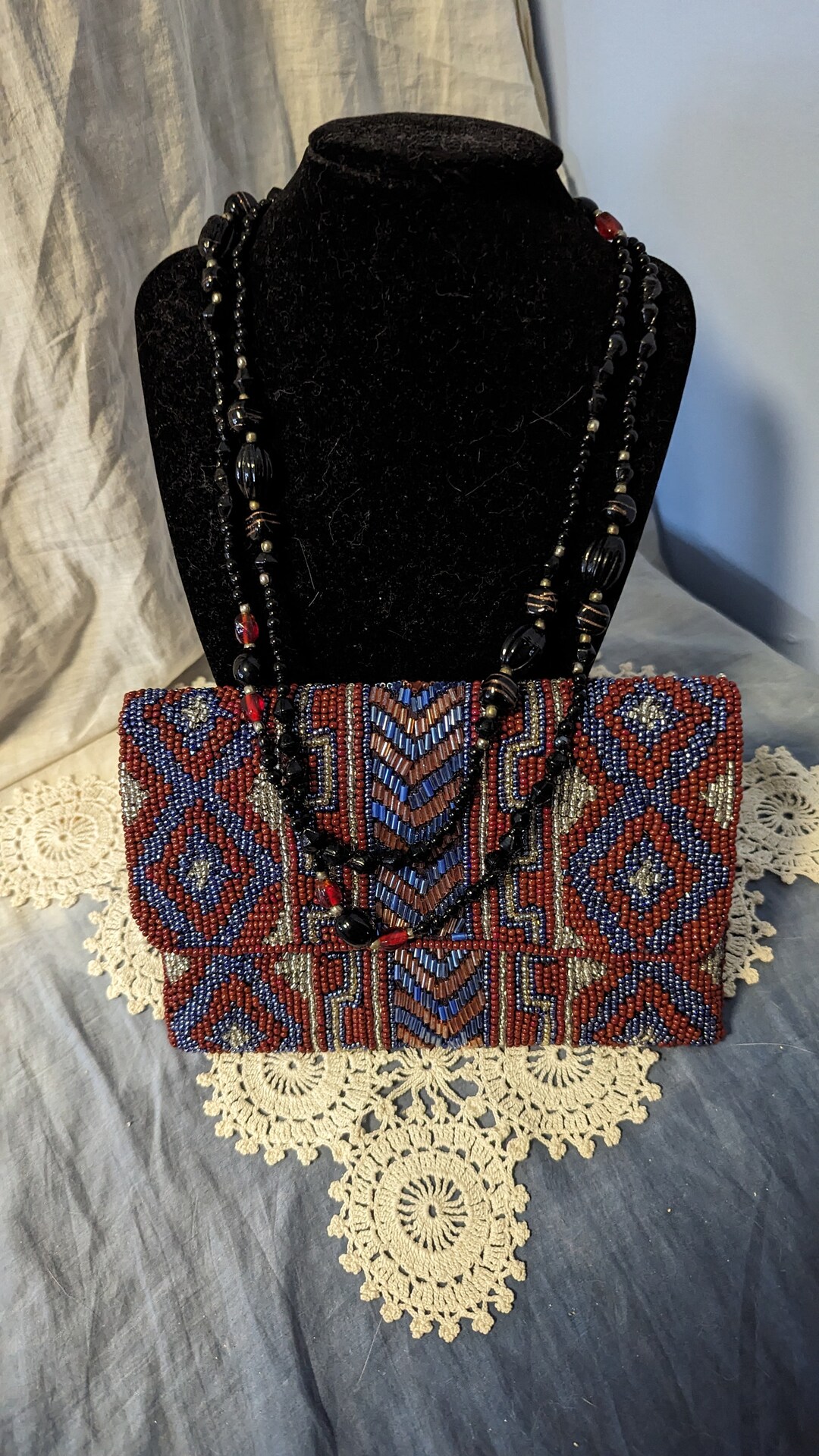 Vintage Arika of Chicago Red, Blue & Silver Beaded Clutch Bag - Etsy