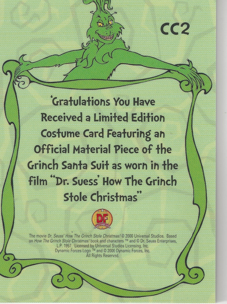 Grinch Key Costume Card CC2 With Authentic Piece of Santa - Etsy